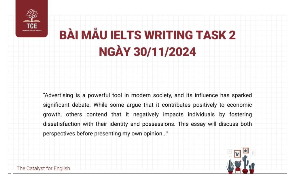 Giải đề thi IELTS Writing 30/11/2024 Task 1 và Task 2 | The Catalyst for English